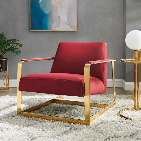 MODWAY Seg Performance Velvet Accent Chair - Gold Maroon