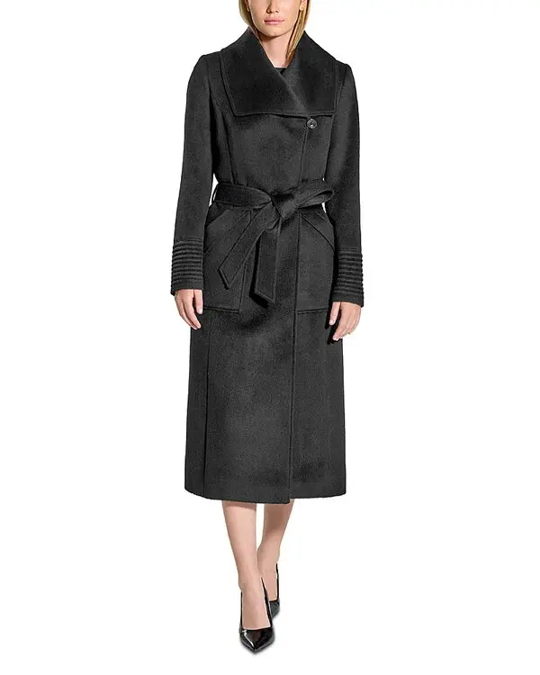 Sentaler Wide Collar Long Wrap Coat - Black