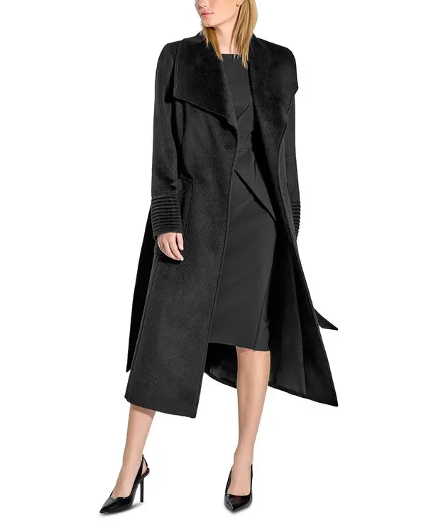Sentaler Wide Collar Long Wrap Coat - Black