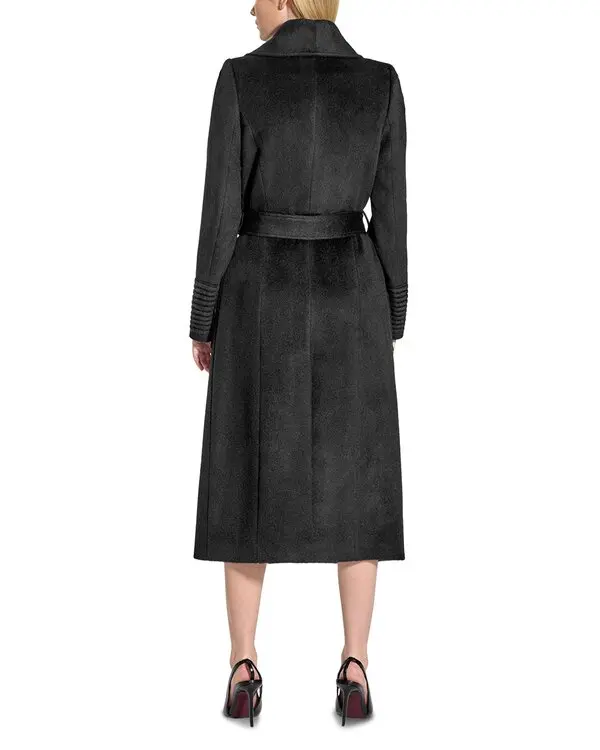 Sentaler Wide Collar Long Wrap Coat - Black