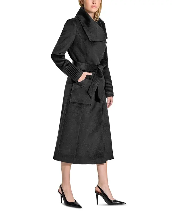 Sentaler Wide Collar Long Wrap Coat - Black