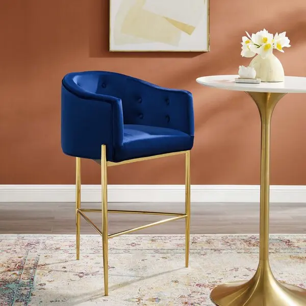 MODWAY Savour Tufted Performance Velvet Bar Stool - Navy