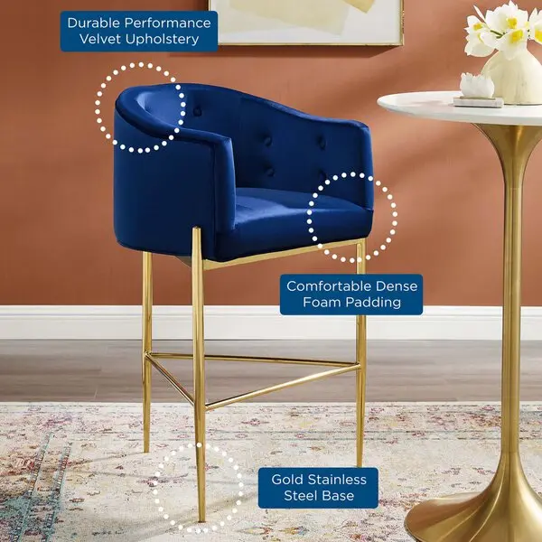 MODWAY Savour Tufted Performance Velvet Bar Stool - Navy