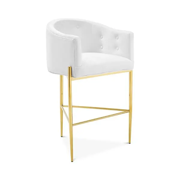 MODWAY Savour Tufted Performance Velvet Bar Stool - White