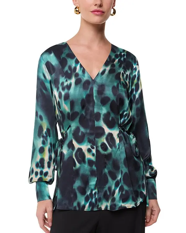 Whistles Misty Leopard Print V-neck Blouse - Green Multi