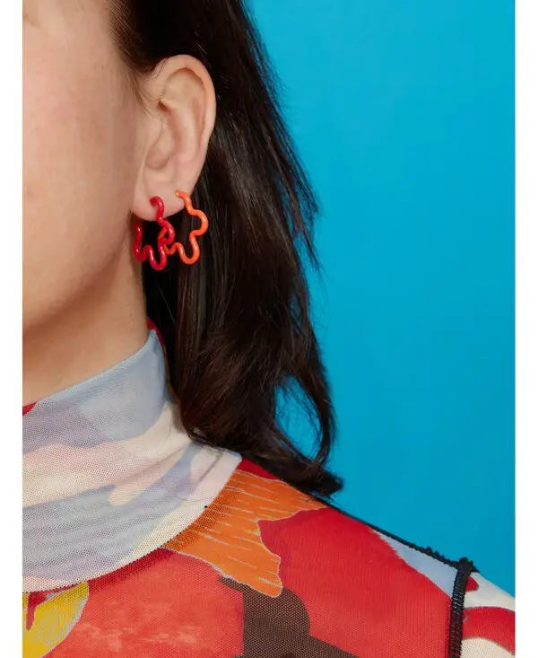 Bea Bongiasca Flower Funk Hoop Earrings - Orange/pink