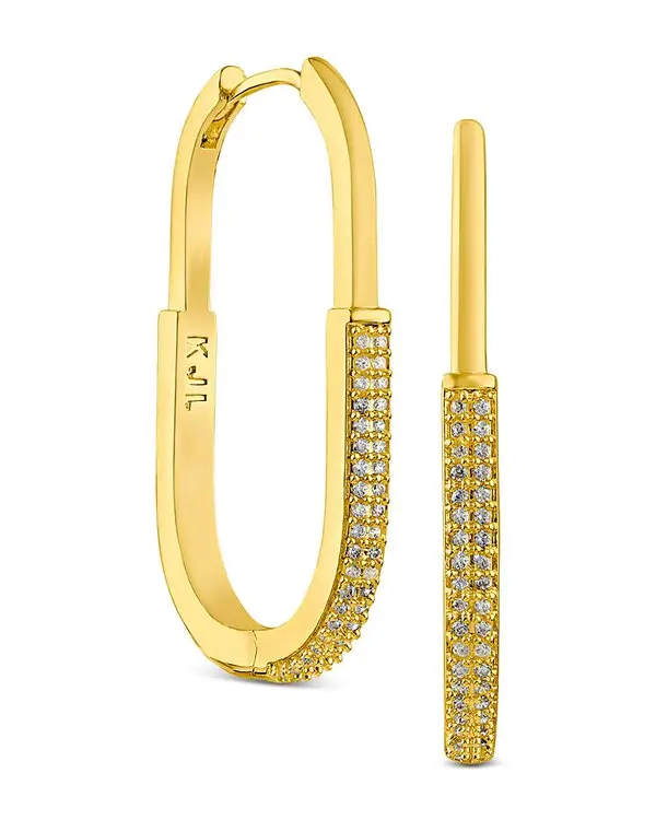 KENNETH JAY LANE Pave Cubic Zirconia Oval Hoop Earrings - Gold
