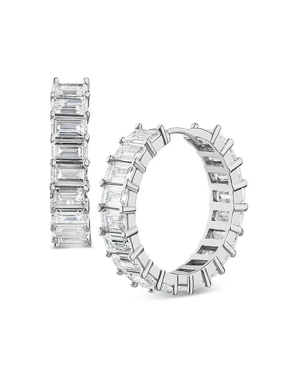 KENNETH JAY LANE Emerald Cut Zirconia Hoop Earrings - Silver
