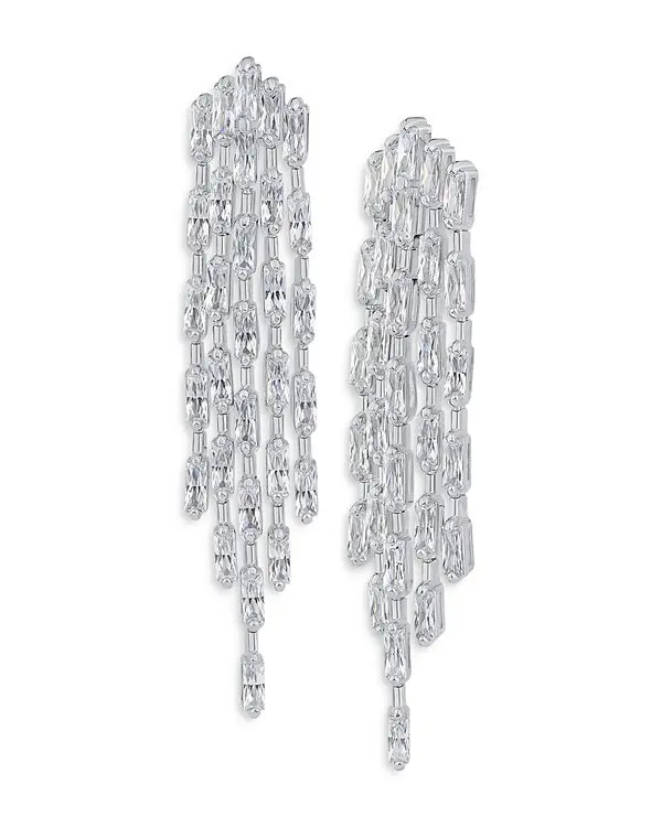 KENNETH JAY LANE Baguette Zirconia Fringe Earrings - Silver