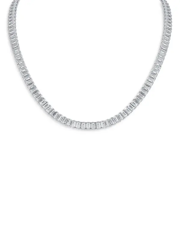 KENNETH JAY LANE Emerald Cut Cubic Zirconia Tennis Necklace - Silver