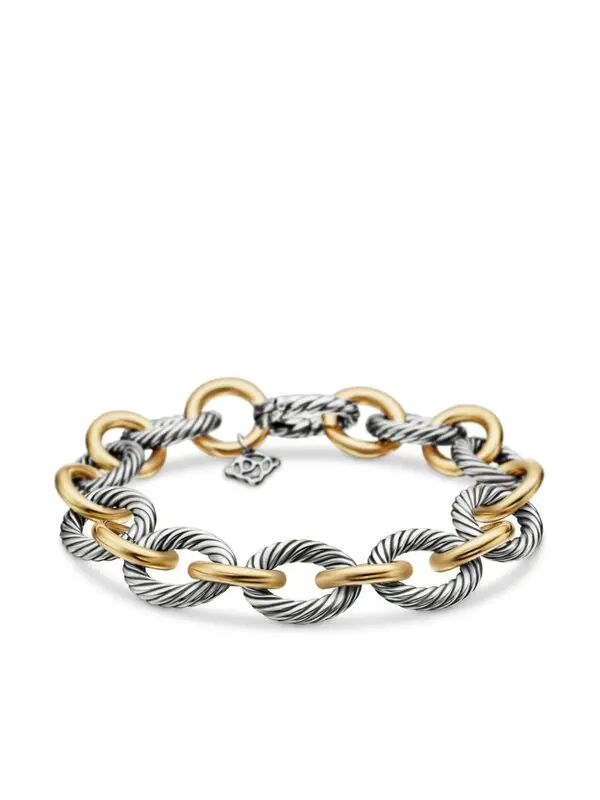 David Yurman 18kt Yellow Gold And Sterling Oval Link Chain Bracelet - Silver