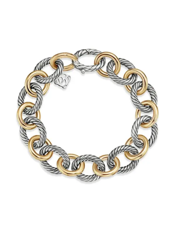 David Yurman 18kt Yellow Gold And Sterling Oval Link Chain Bracelet - Silver
