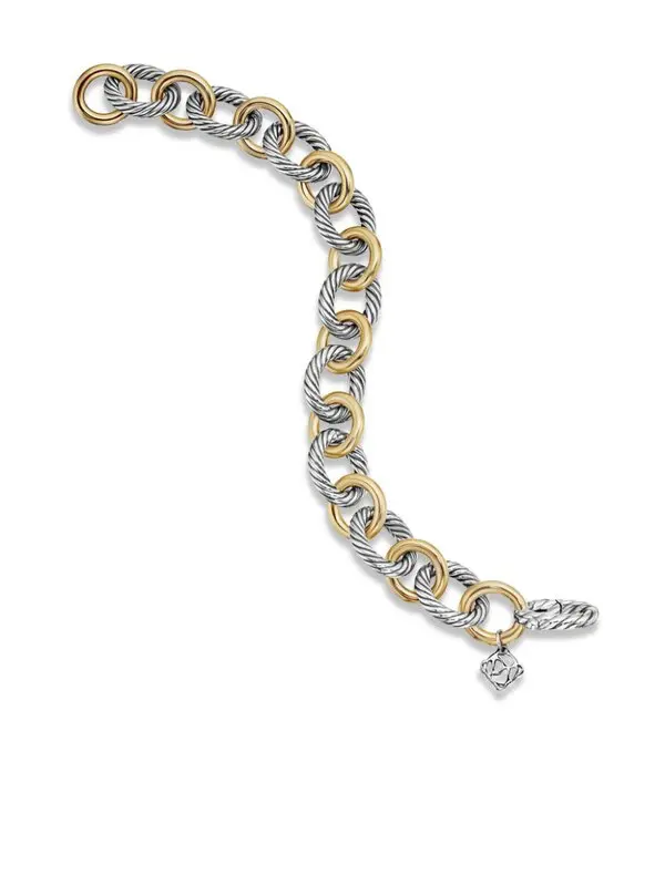David Yurman 18kt Yellow Gold And Sterling Oval Link Chain Bracelet - Silver