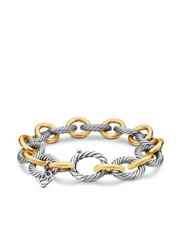 David Yurman 18kt Yellow Gold And Sterling Oval Link Chain Bracelet - Silver
