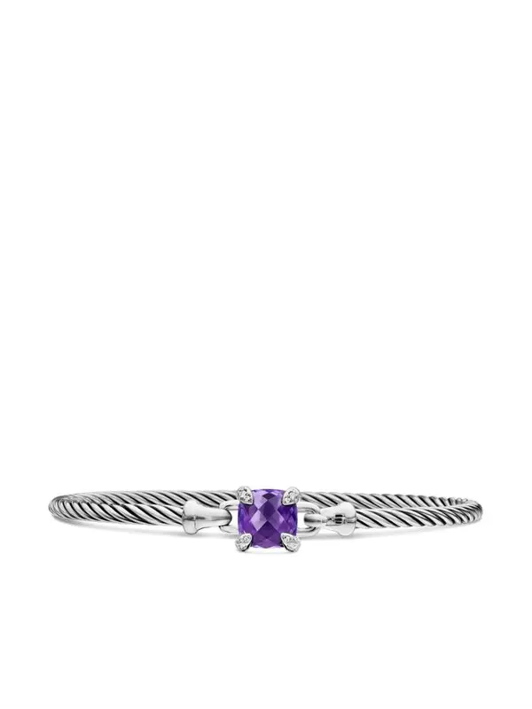 David Yurman Sterling Diamond And Amethyst Bracelet - Silver