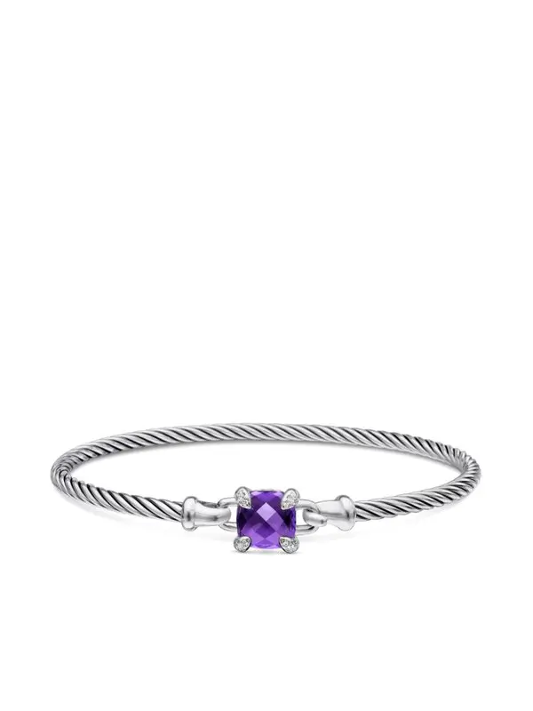 David Yurman Sterling Diamond And Amethyst Bracelet - Silver
