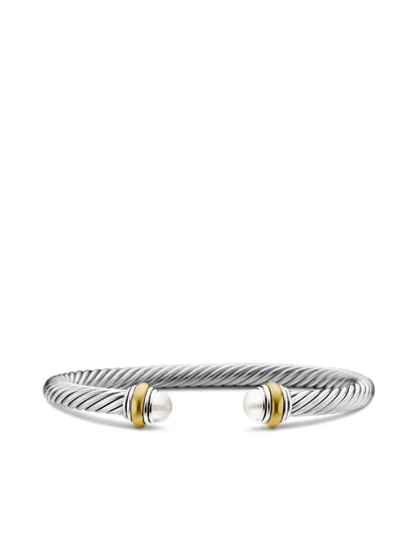 David Yurman 14kt Yellow Gold And Sterling Pearl Cable Bracelet - Silver