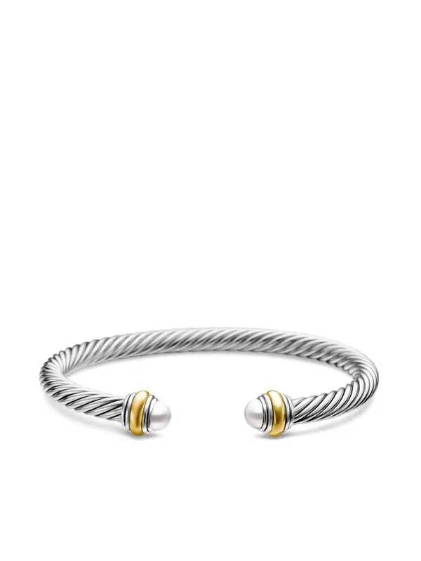 David Yurman 14kt Yellow Gold And Sterling Pearl Cable Bracelet - Silver