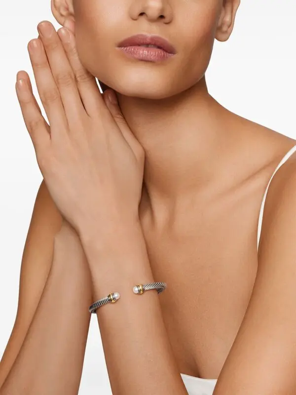 David Yurman 14kt Yellow Gold And Sterling Pearl Cable Bracelet - Silver