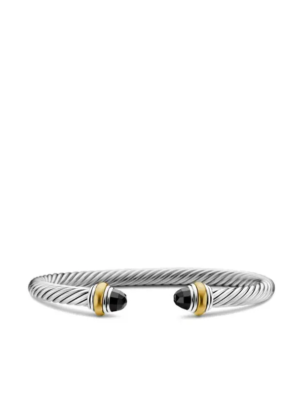 David Yurman 14kt Yellow Gold And Sterling Classic Cable Onyx Bracelet - Silver