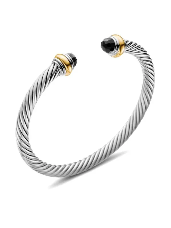 David Yurman 14kt Yellow Gold And Sterling Classic Cable Onyx Bracelet - Silver