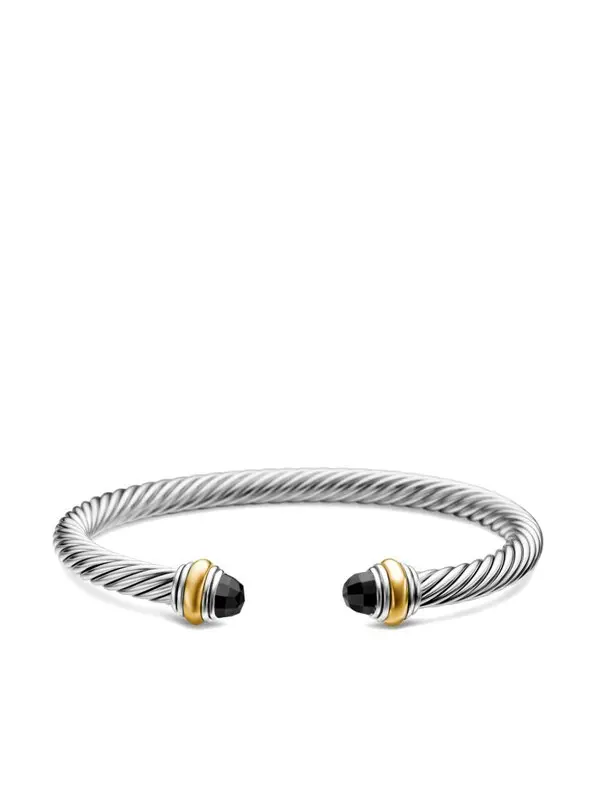 David Yurman 14kt Yellow Gold And Sterling Classic Cable Onyx Bracelet - Silver