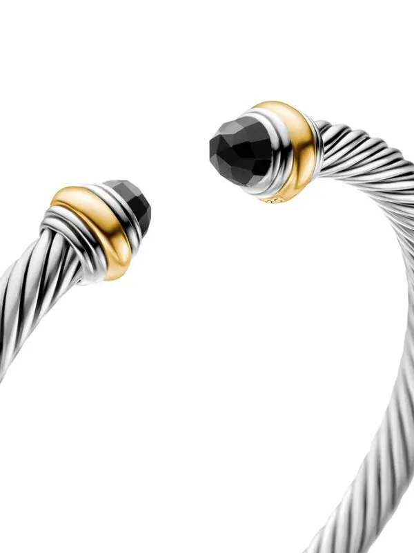 David Yurman 14kt Yellow Gold And Sterling Classic Cable Onyx Bracelet - Silver