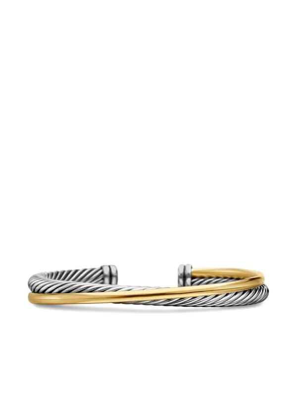 David Yurman 18kt Yellow Gold And Sterling Crossover Cuff Bracelet - Silver