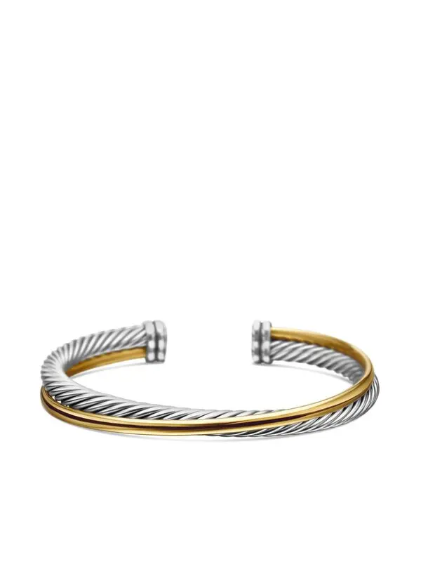 David Yurman 18kt Yellow Gold And Sterling Crossover Cuff Bracelet - Silver
