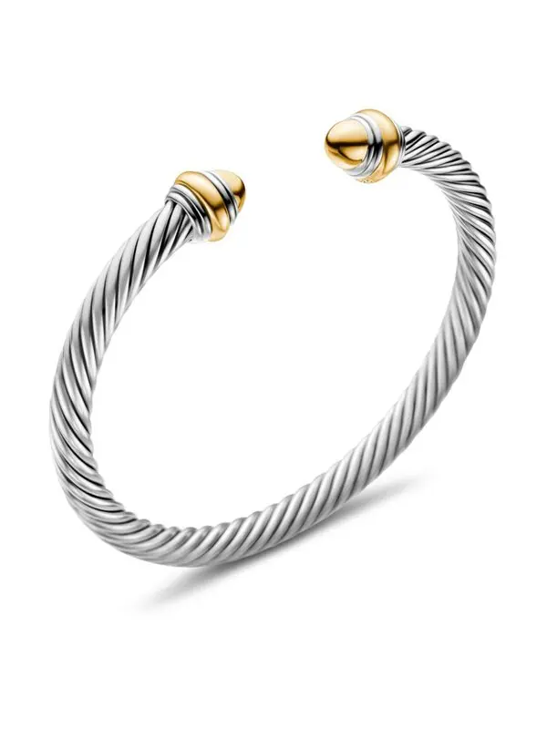 David Yurman 14k Yellow Gold And Sterling Classic Cable Bracelet - Silver