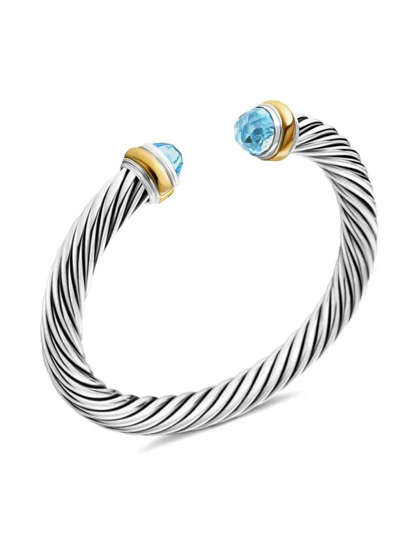 David Yurman 14kt Yellow Gold And Sterling Cable Bracelet - Silver