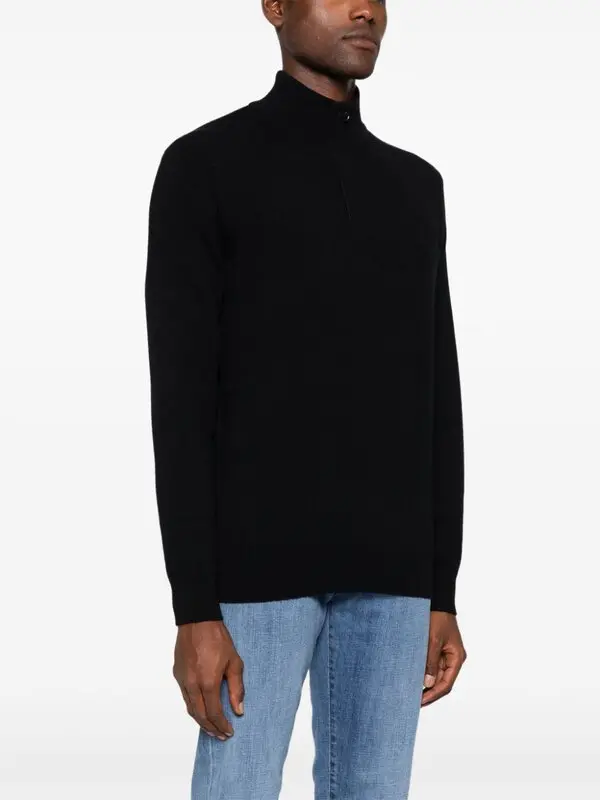 Zegna Oasi Cashmere Zip Mock Neck Sweater - Black