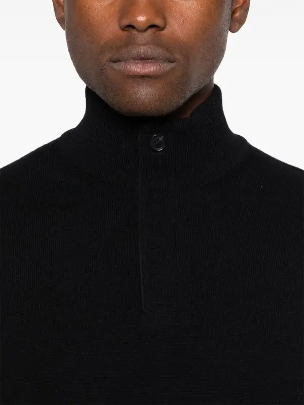 Zegna Oasi Cashmere Zip Mock Neck Sweater - Black
