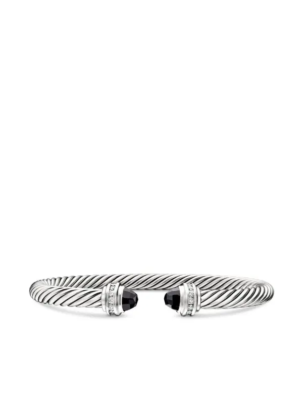 David Yurman Sterling Diamond And Black Onyx Cable Bracelet - Silver