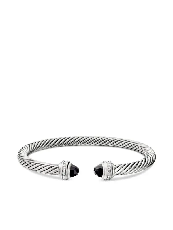 David Yurman Sterling Diamond And Black Onyx Cable Bracelet - Silver