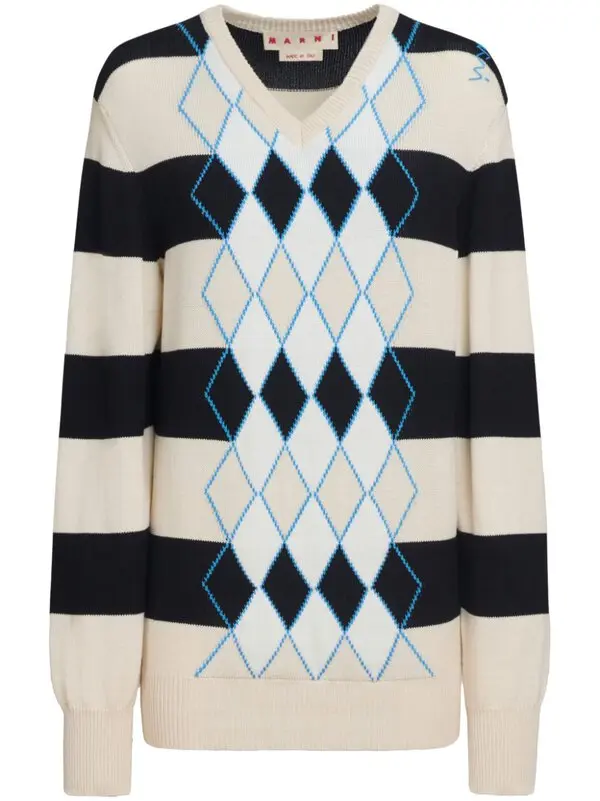 Marni Striped Cotton Sweater - Black
