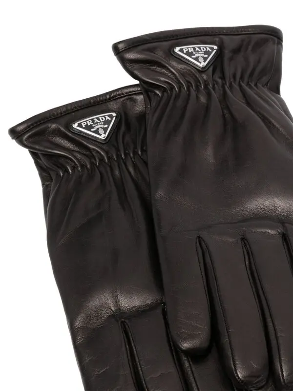Prada Triangle-logo Leather Gloves - Black