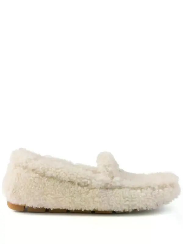 Prada Shearling Driving Shoes - Neutrals