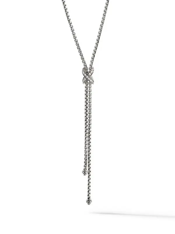 David Yurman Sterling Petite X Lariat Diamond Necklace - Silver
