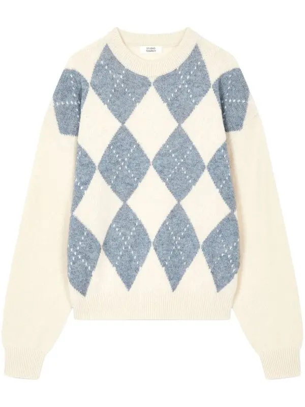 STUDIO TOMBOY Argyle Knit Sweater - Neutrals