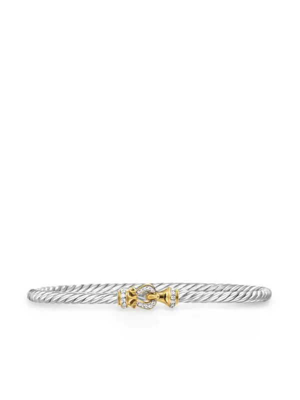 David Yurman 18kt Yellow Gold And Sterling Classic Cable Diamond Buckle Bracelet - Silver