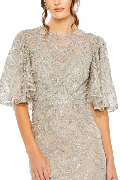 Mac Duggal Flutter Sleeve High Neck Gown