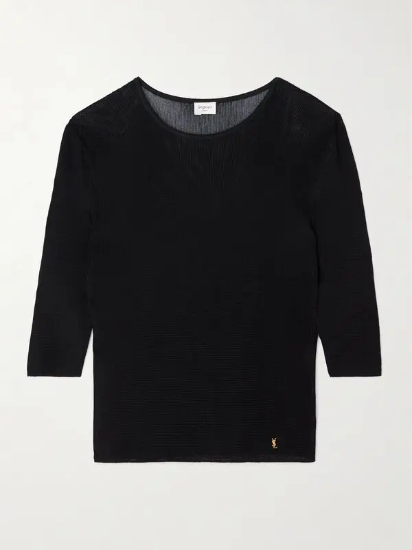 Saint Laurent Embellished Fine Knit Top - Black