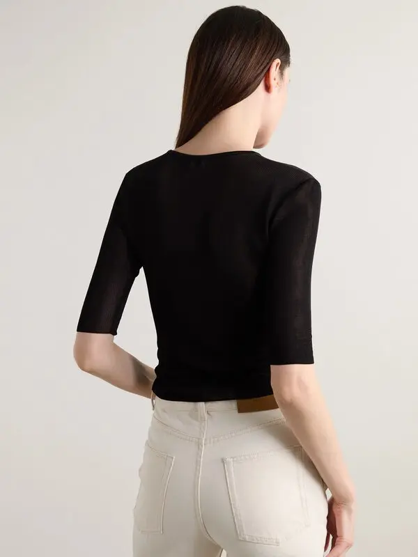 Saint Laurent Embellished Fine Knit Top - Black