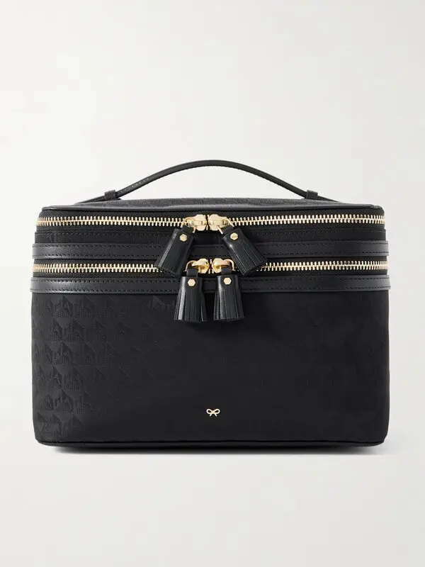 ANYA HINDMARCH Vanity Kit Leather-trimmed Jacquard Cosmetics Case - Black
