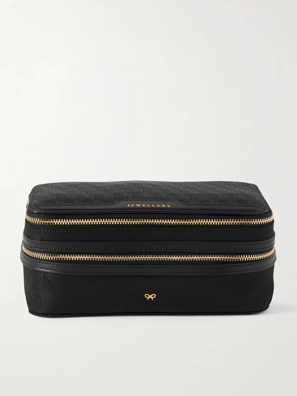 ANYA HINDMARCH Leather-trimmed Jacquard Jewelry Case - Black