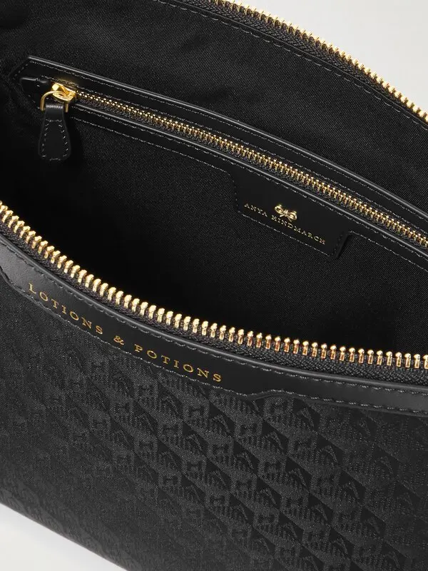 ANYA HINDMARCH Leather-trimmed Jacquard Cosmetics Case - Black