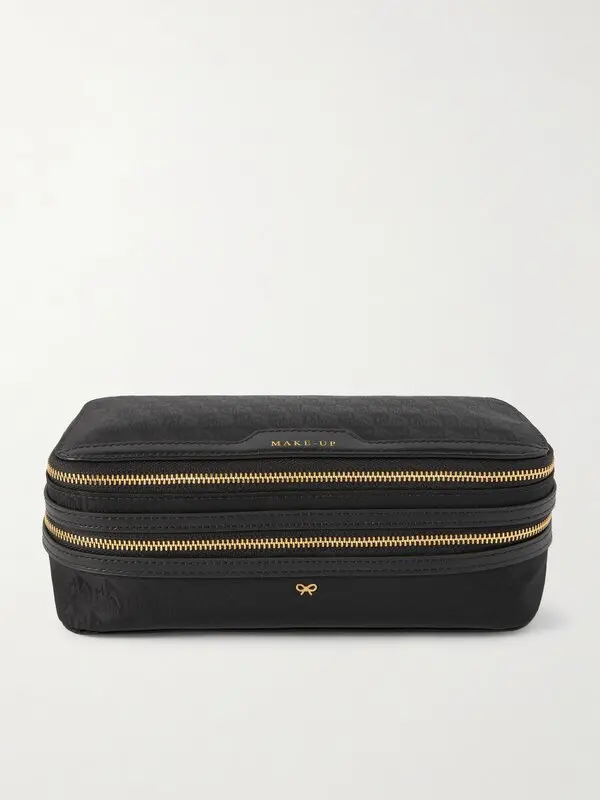 ANYA HINDMARCH Leather-trimmed Jacquard Cosmetics Case - Black