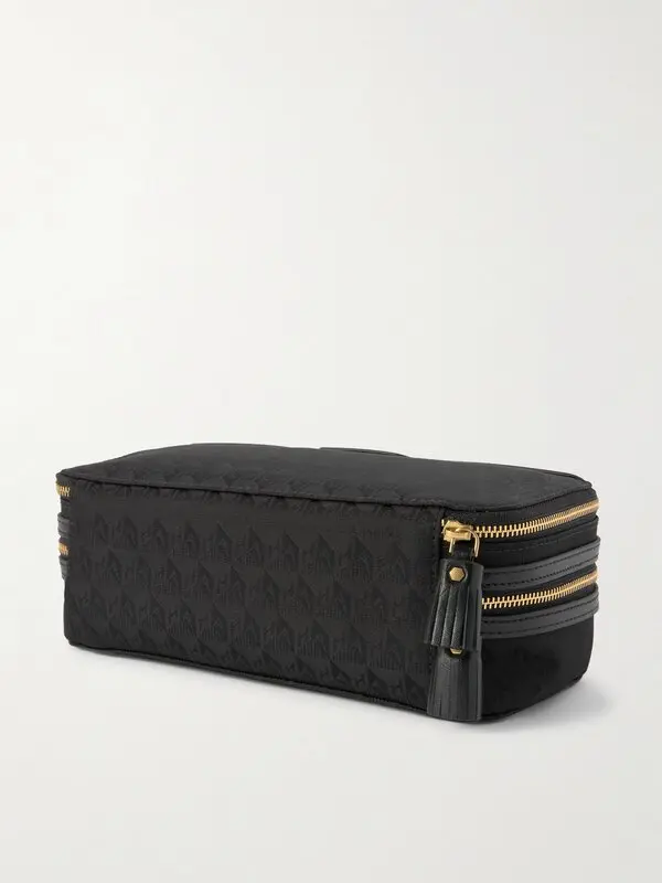 ANYA HINDMARCH Leather-trimmed Jacquard Cosmetics Case - Black