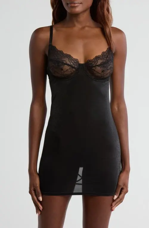 COQUETTE Lace & Mesh Underwire Chemise - Black